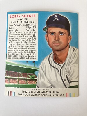 1952 Red Man Tobacco With Tab - Bobby Shantz #20 Philadelphia Phillies ...