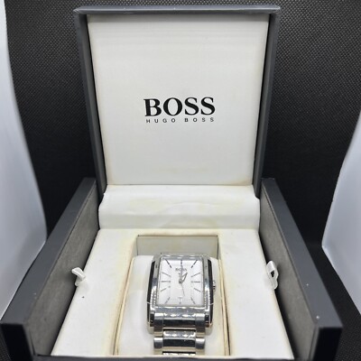 Hugo Boss Men’s Silver Rectangle Dial Steel Quartz Stainless Steel ...
