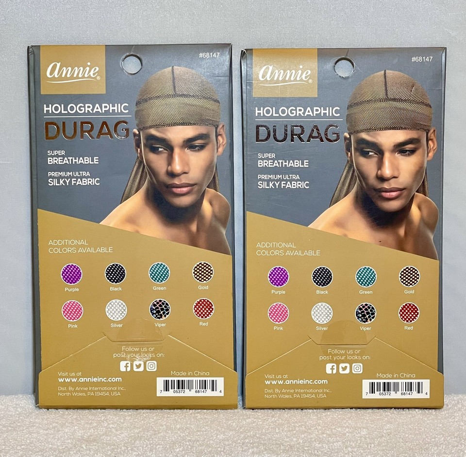 2 Annie International Holographic DURAG (Du-Rag) Gold Silky Breathable ...