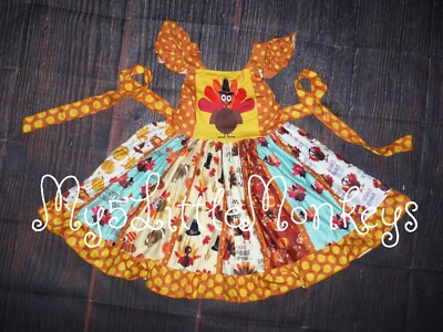 NEW Boutique Thanksgiving Turkey Girls Sleeveless Ruffle Twirl Dress | eBay