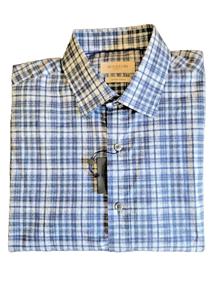 NWT BUGATCHI PLAID Comfort Strech Shaped Fit Check Button-Up Shirt MSRP ...