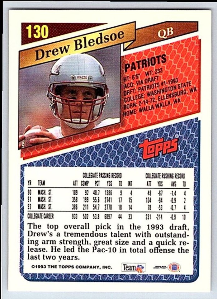 1993 Topps Drew Bledsoe 130 | eBay