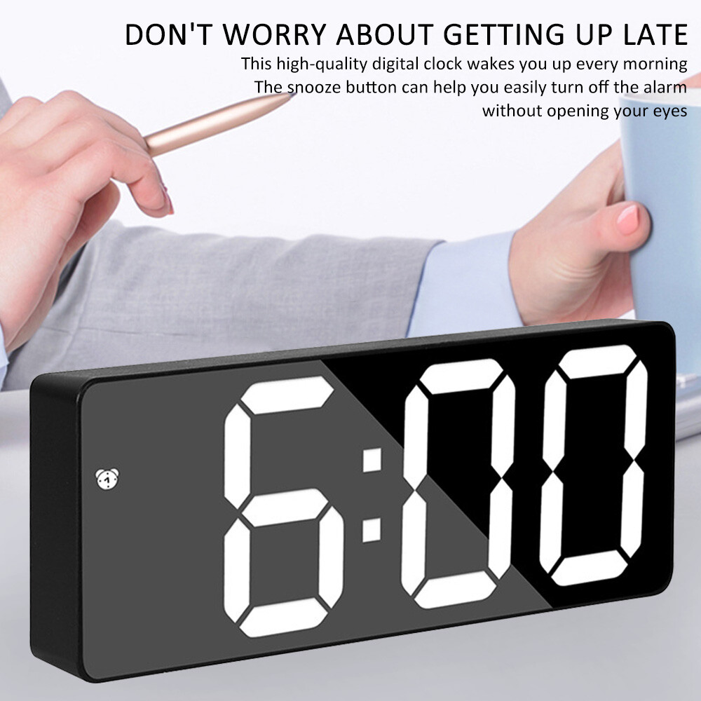 Digital Alarm Clock 6.3" LED Mirror Electronic Clocks with Snooze ck | eBay
