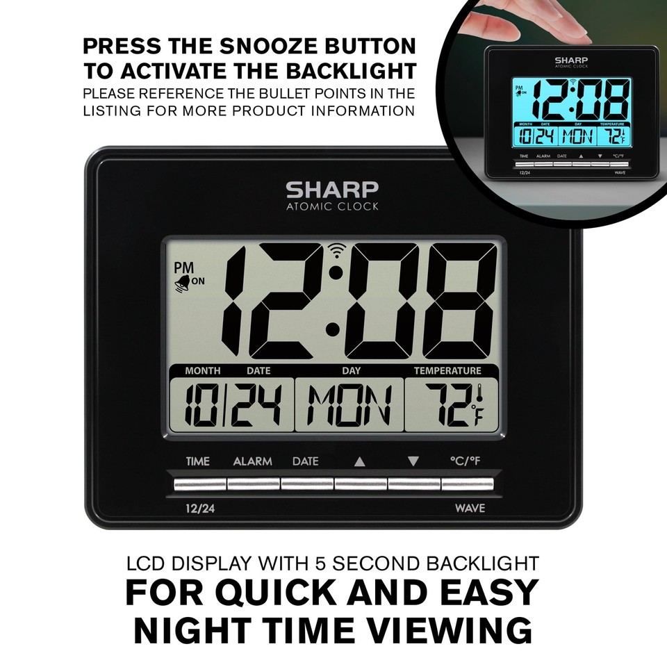 Sharp Atomic Desktop Clock – Auto Set Digital Alarm Clock - Atomic ...