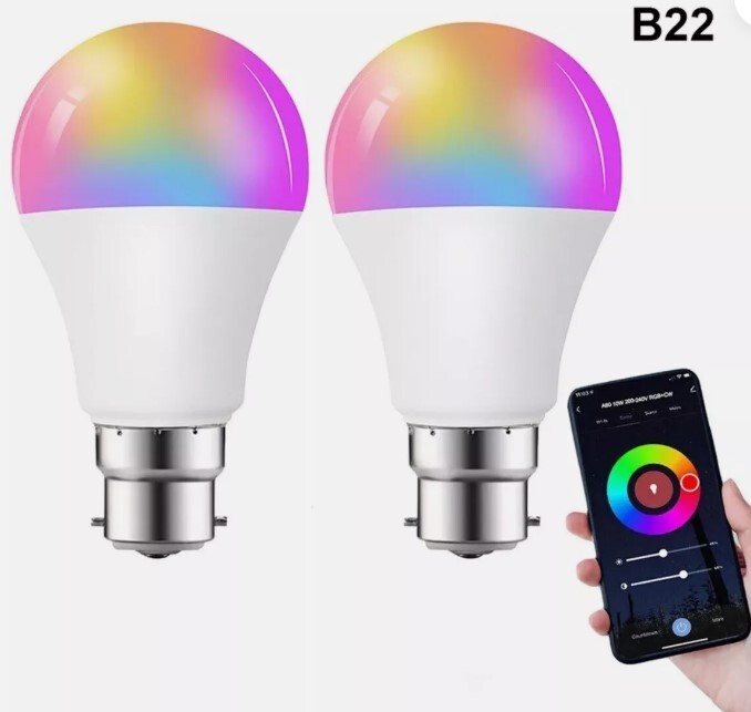 2x Acorn solution B22 Smart LED Light Bulb 10W WiFi RGB Colour Changing ...