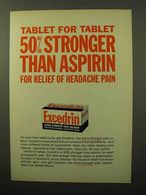 1964 Bristol-Myers Excedrin Ad - 50% Stronger | eBay