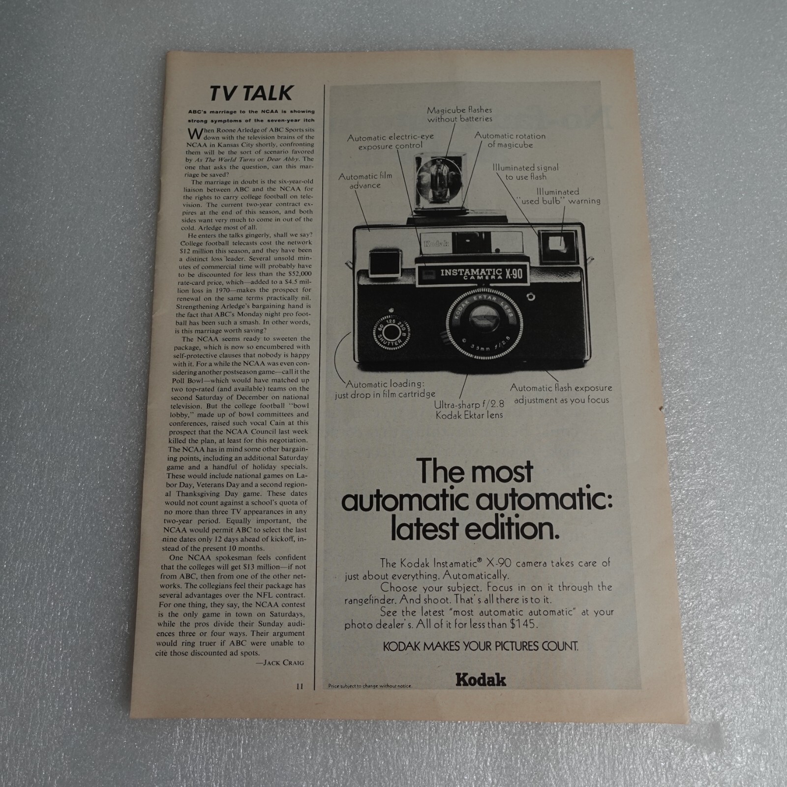 Vintage Print Ad Kodak Instamatic Z90 Camera Sports Illustrated Nov 8 ...