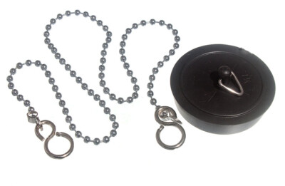 New 10 X Black Plastic Basin Bath Plugs 44mm With Chrome Chain 450mm ...