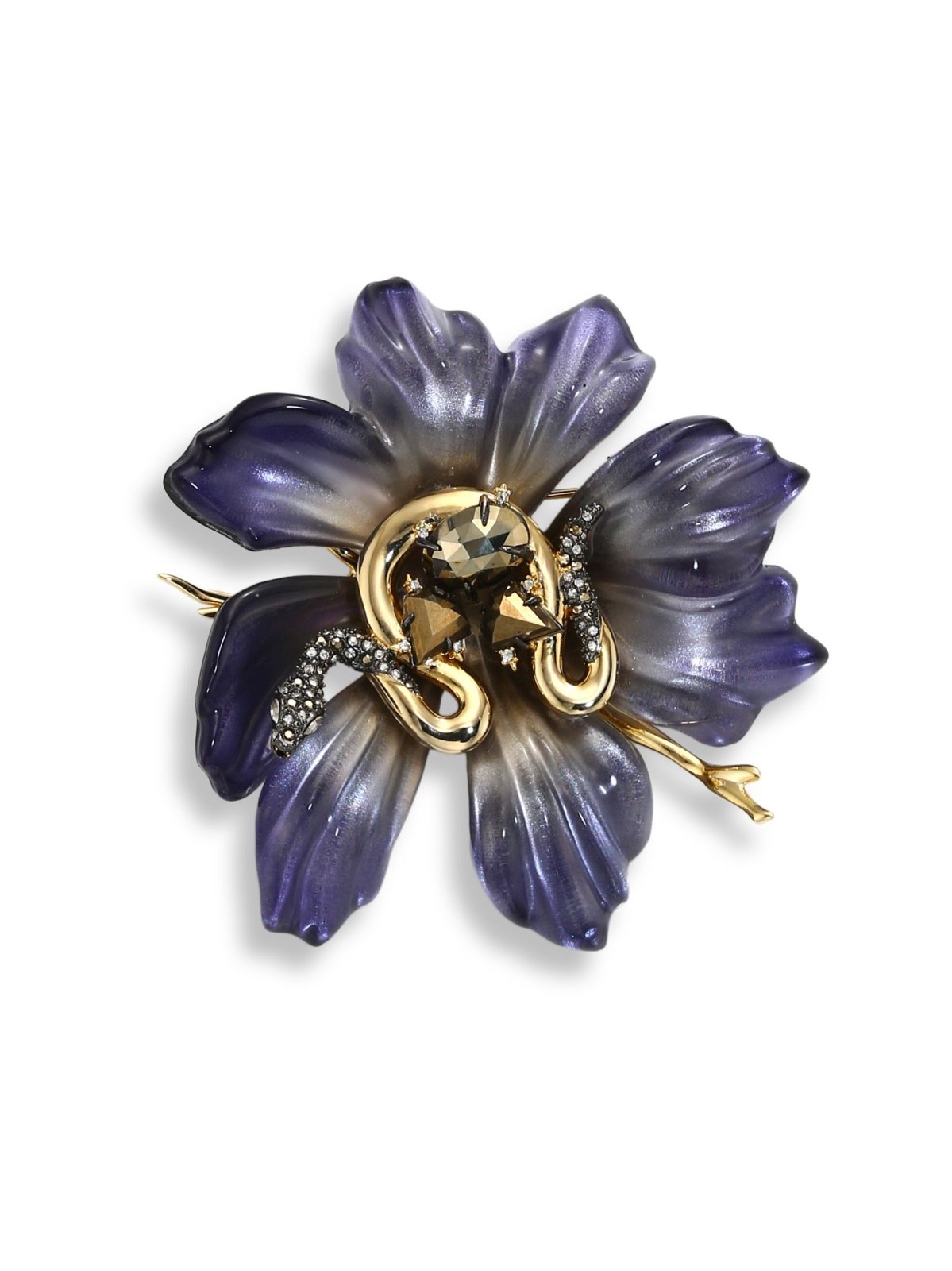 NEW $345 ALEXIS BITTAR Lucite Crystal Accented Flower and Snake Pin Lim ...