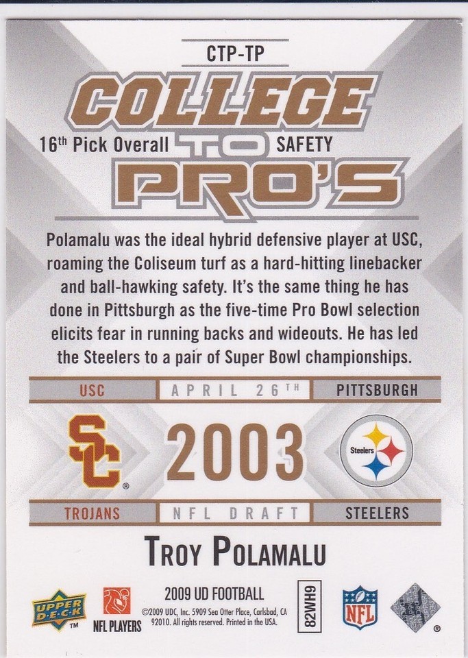 TROY POLAMALU 2003 NFL DRAFT Upper Deck COLLEGE PRO FOOTBALL Card ...