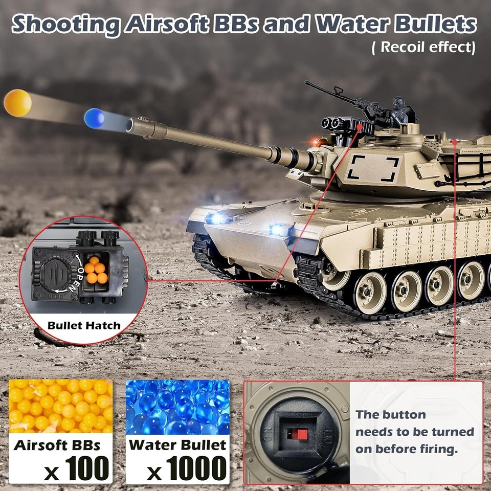 1:18 RC Tank, 2.4Ghz M1A2 Remote Control Tank Model Toys Military Toy ...