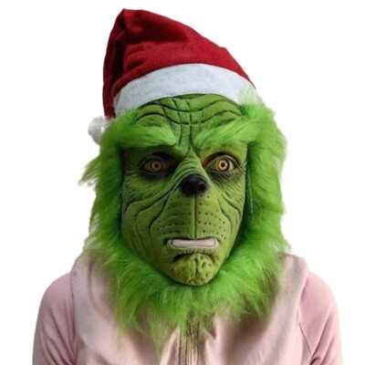 Grinch Realistic Mask Cosplay Scary Halloween Latex Mask Party Prop ...