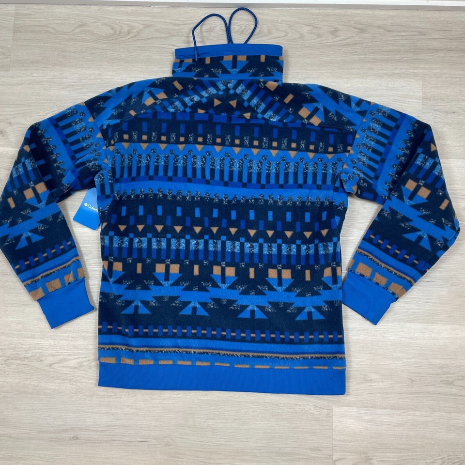 Columbia Powder Keg Fleece Pullover Jacket Mens Small Blue Aztec ...