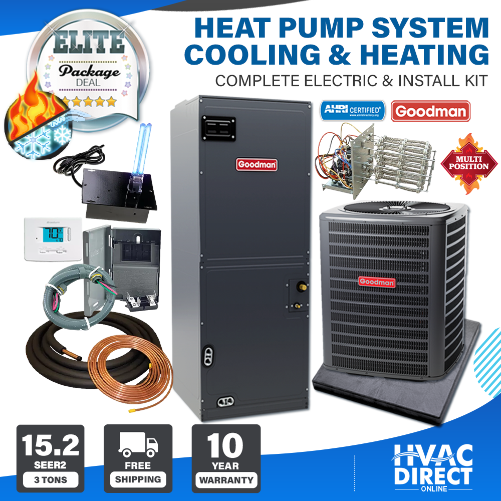 Goodman 3 Ton Heat Pump AC Central Air Conditioner Split System Kit ...