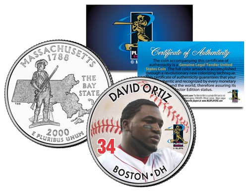 DAVID ORTIZ Colorized Massachusetts Statehood U.S. Quarter Coin Boston ...