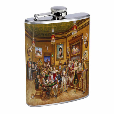 Vintage Saloon D11 8oz Hip Flask Stainless Steel Western Pioneer Cowboy ...