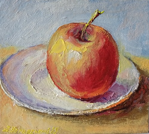 Apple Impasto Painting Original Art Impressionistic Oil Painting 7 x 7. ...