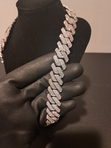 20mm 925 Silver Plated Iced Out Moissanite Cuban Link Chain 30CT 22inch ...