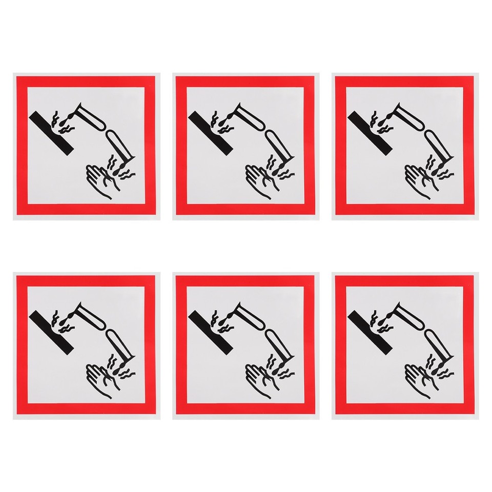 6 Pcs Corrosion Safety Label Sticker Warning Signs Pictogram Corrosive ...
