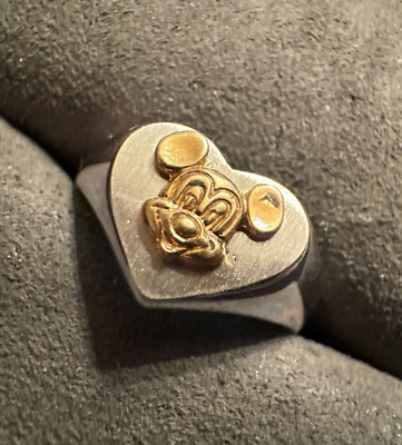 14K Yellow Gold DISNEY Mickey Mouse on Sterling Silver Heart Signet ...