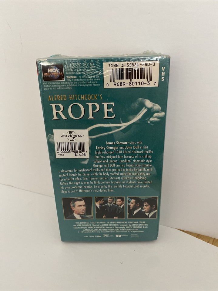 Rope (VHS, 1995) Hitchcock Jimmy Stewart Thriller Sealed 96898011037 | eBay