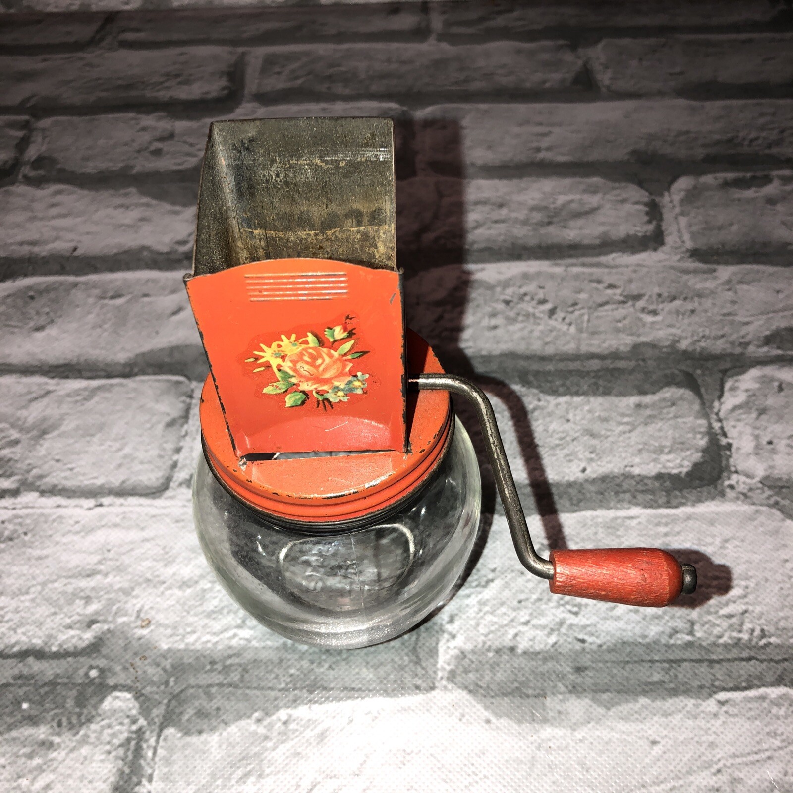 Vintage Red Floral Nut Chopper Wood Handle 5935 | eBay