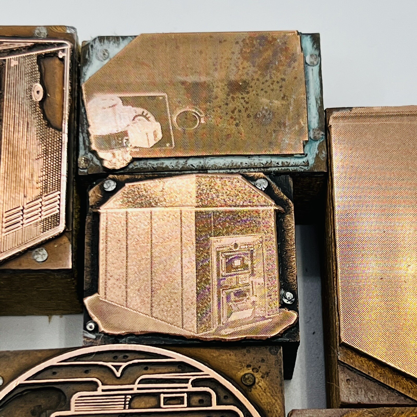 Lot Of 8 VTG Printing Letterpress Wood Copper Printing Blocks Furnace ...
