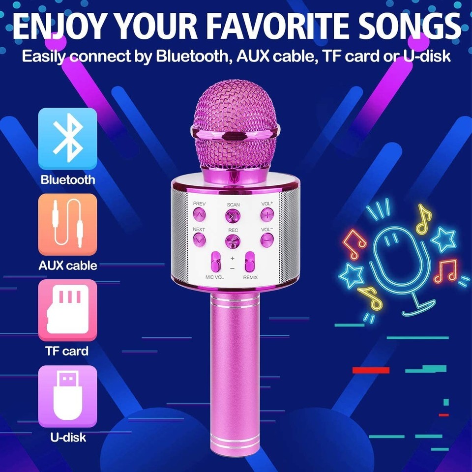Portable Karaoke Microphone for Kids, Wireless Bluetooth Karaoke Mic ...