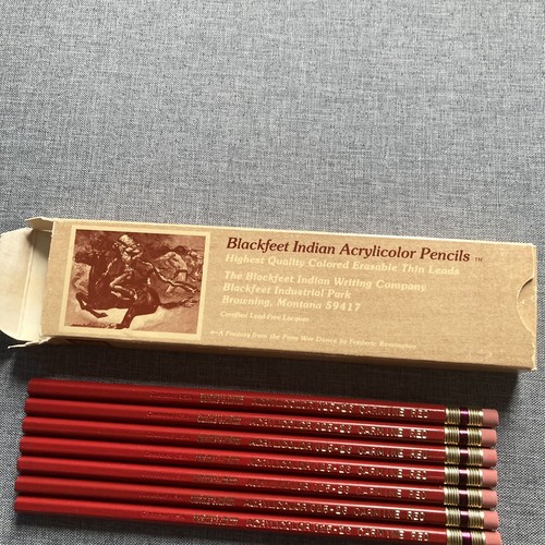 Blackfeet Indian Acrylicolor Pencil Carmine Red Open Box with Seven ...