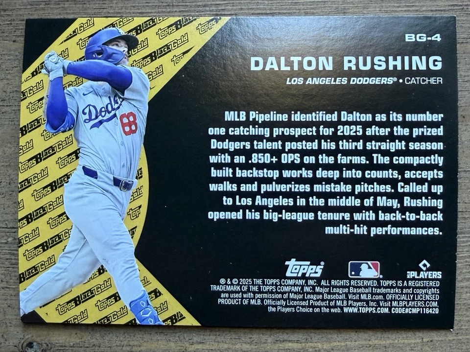 2025 Topps Update #BG-4 Dalton Rushing RC Black Gold Insert Card ...