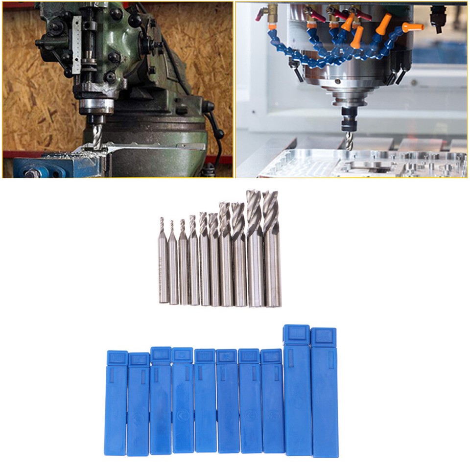 10 PCS Milling Machine Bits End Mill Set Steel Milling Tool Milling Set ...
