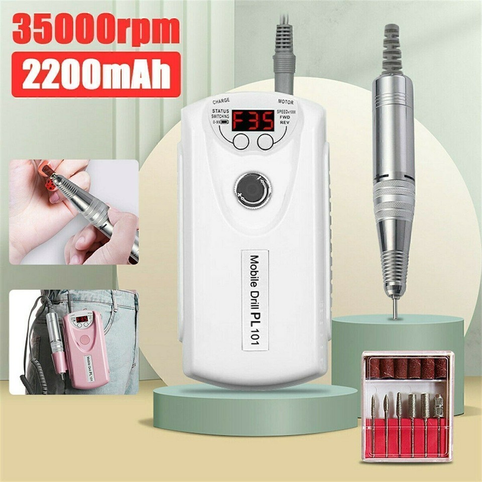 Electric Nail Drill Machine Rechargeable Portable Manicure Pedicure Kit ...