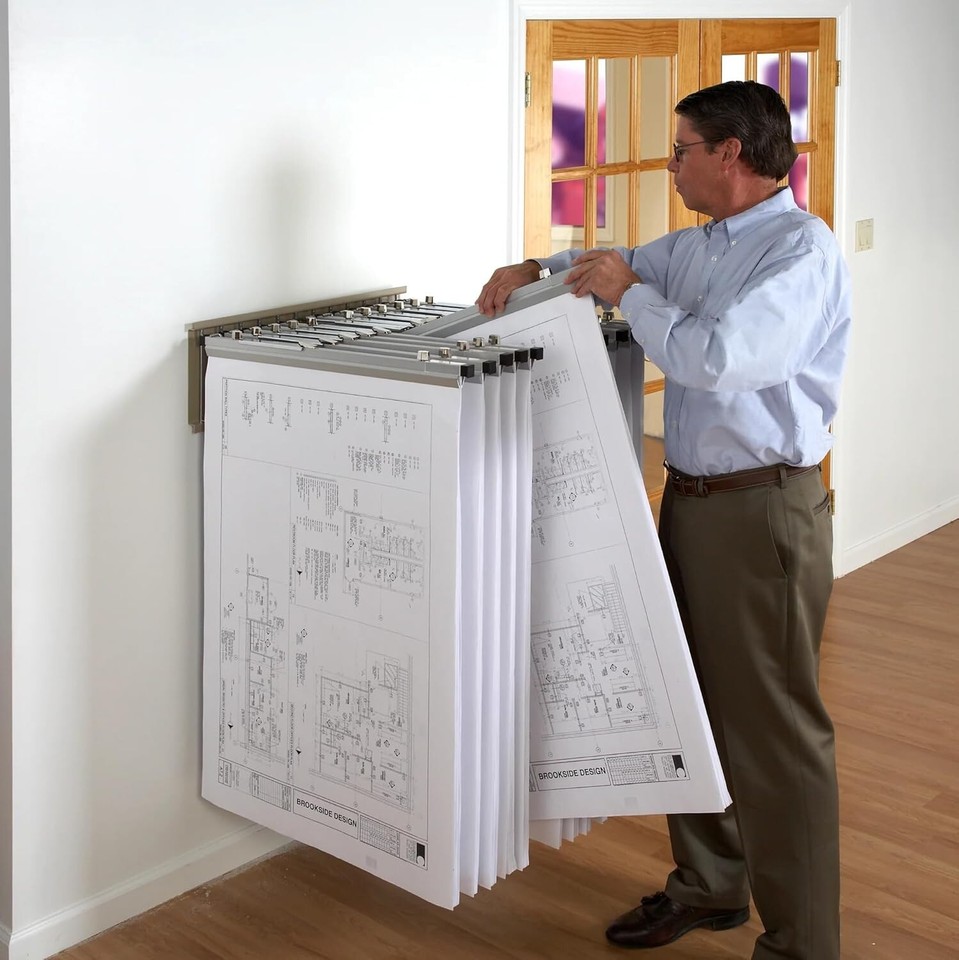 12 Pivot Hangers Blueprint Rack - Secure Wall Mount for Easy Document ...
