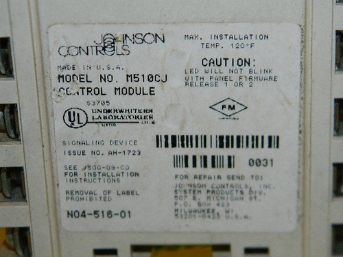 JOHNSON CONTROLS M510CJ CONTROL RELAY MODULE FIRE ALARM PART WITH COVER ...