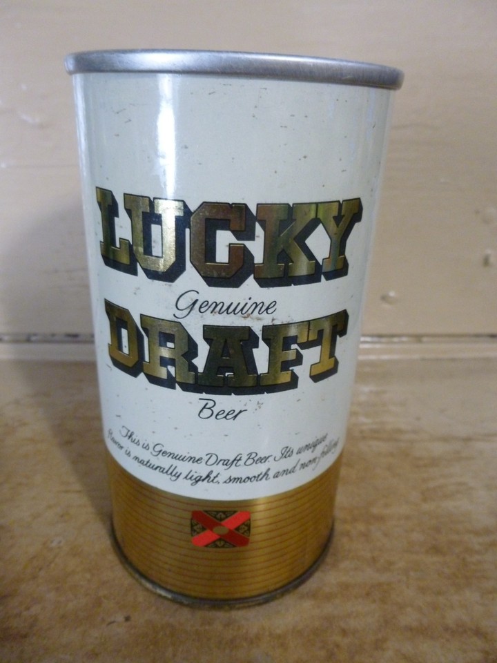 1960`S LUCKY DRAFT WIDE SEAM STEEL BEER CAN -[EMPTY CANS, READ DESC ...