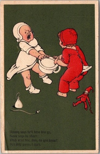 c1910s PFB Embossed 5993 Postcard Two Babies Fighting Over Chamber Pot - UNUSED | eBay