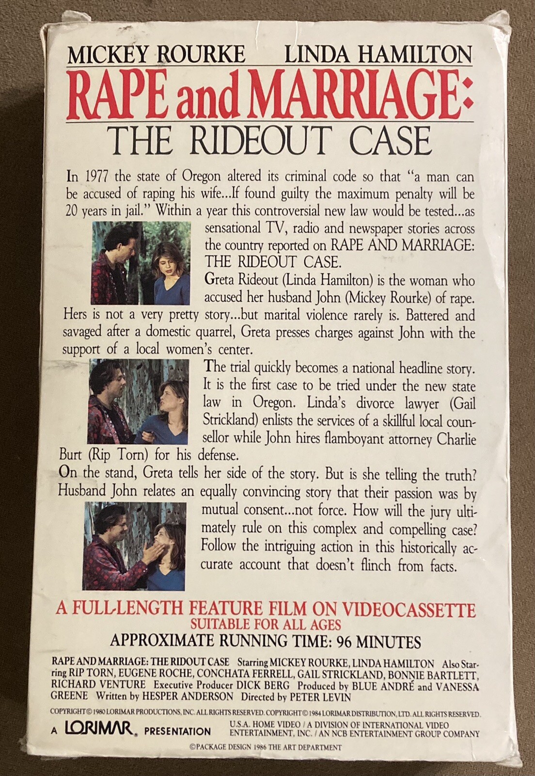 Rape and Marriage: The Rideout Case VHS Mickey Rourke, Linda Hamilton ...