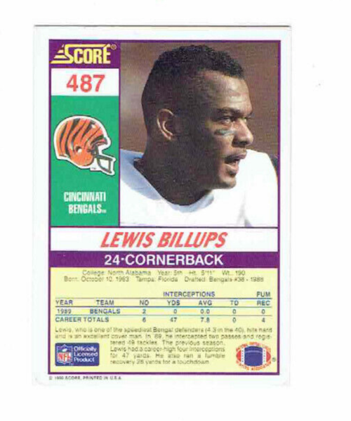 Lewis Billups Cincinnati Bengals #24 Cornerback #487 Score 1990 ...