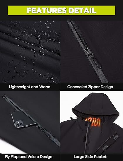 Men Heated Jacket with Battery Waterproof Outdoor Rain Jacket Hood | eBay