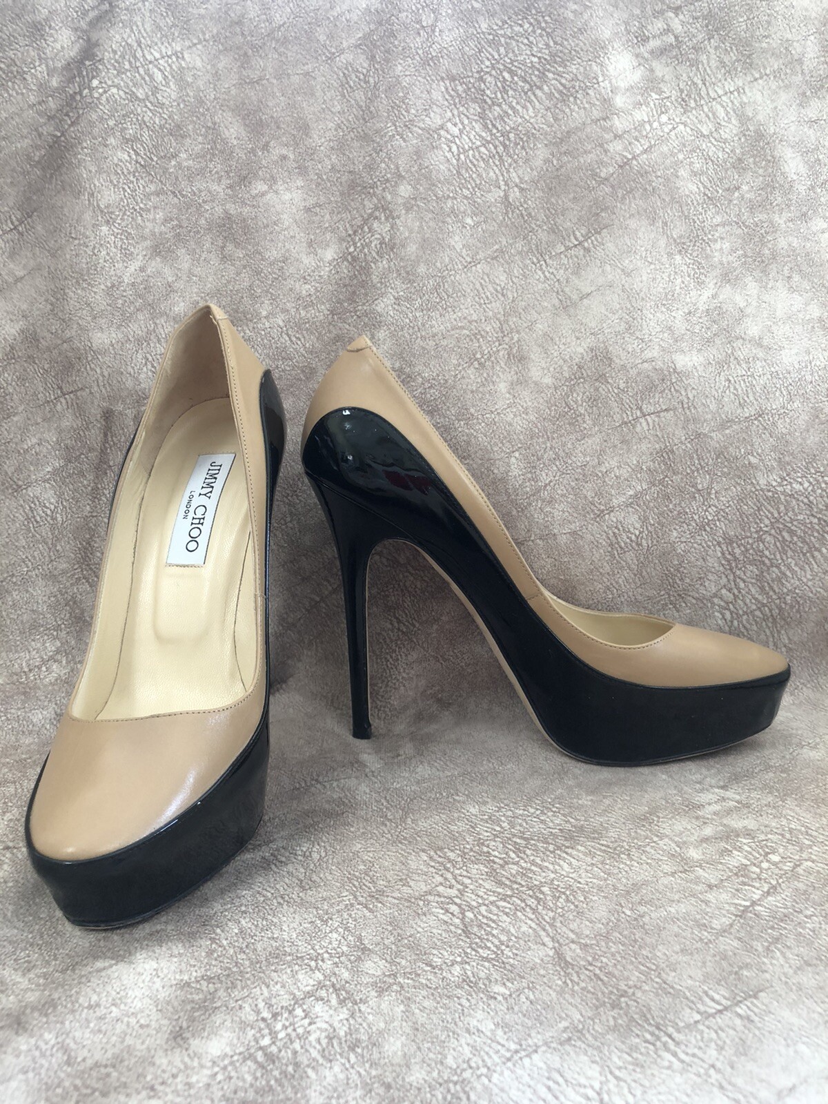 Jimmy Choo platform high heels pomp 38 1/2 black/ beg… - Gem