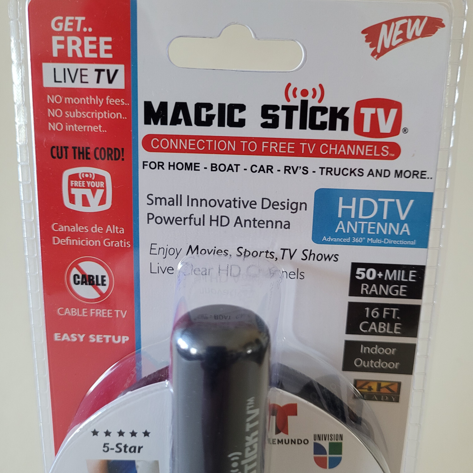 Magic Stick TV HDTV Antenna Signal Booster Ms-45 Plus Indoor Outdoor ...