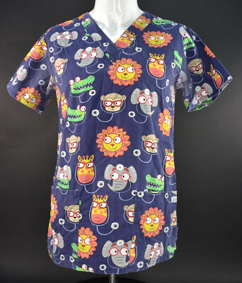 UA Scrubs Top Animal Print Multicolor Elephant Alligator Lion | Women’s ...