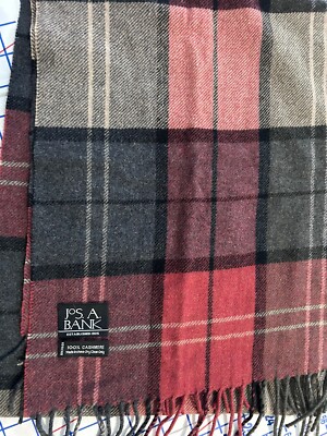 Joseph Jos A Bank 100% Cashmere Scarf Men’s Plaid Fringe Fall Winter ...