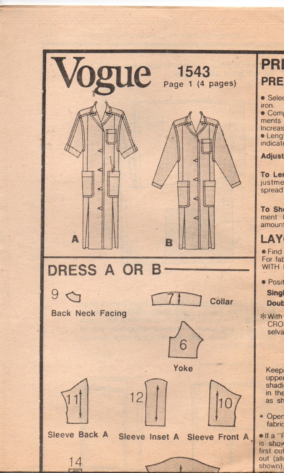 Vogue Sewing Pattern 1543 Loose Dress Buttons Blassport Size 12 CUT | eBay