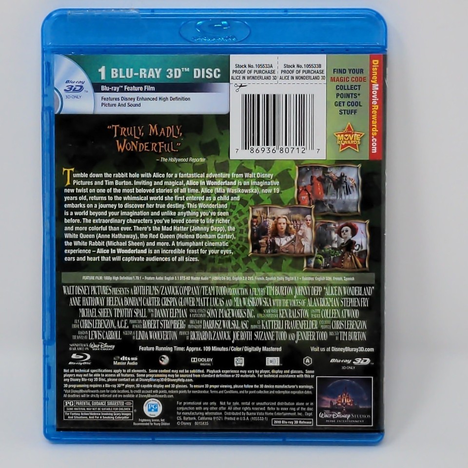 Disney Alice in Wonderland Live Action Tim Burton Johnny Depp (Blu-ray ...
