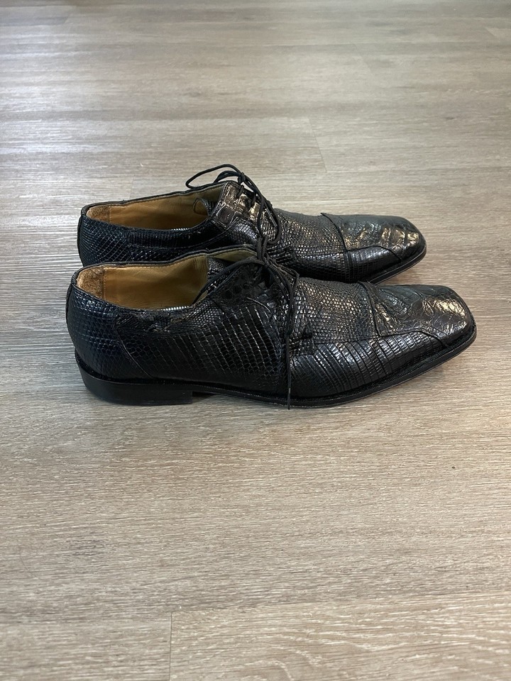 David Eden Burke Ostrich Leg Lizard Shoes Men Size 13 Black Oxford Low ...