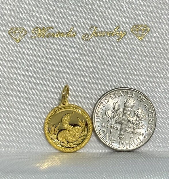 Zodiac Sign 24K Solid Gold Snake Animal Round Shape Charm/ Pendant, 2. ...