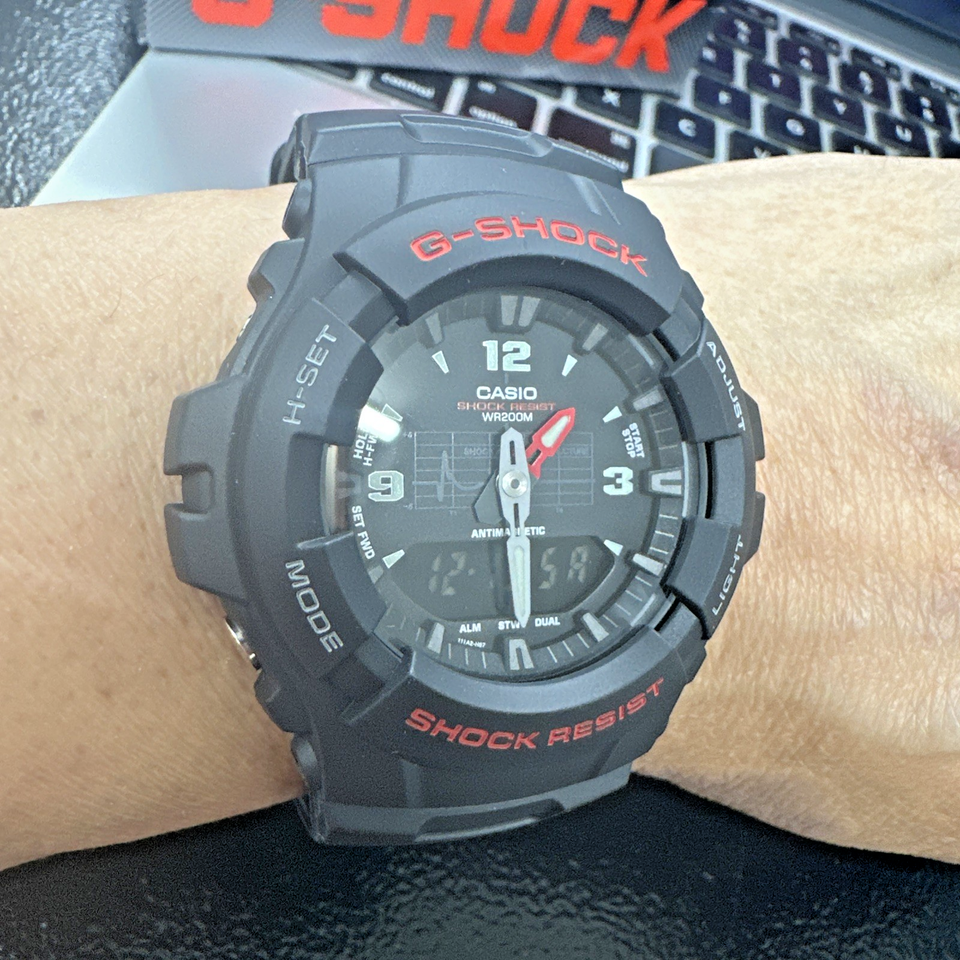 Casio G100-1BV, G-Shock 200 Meter WR Black Resin Watch, Analog/Digital ...