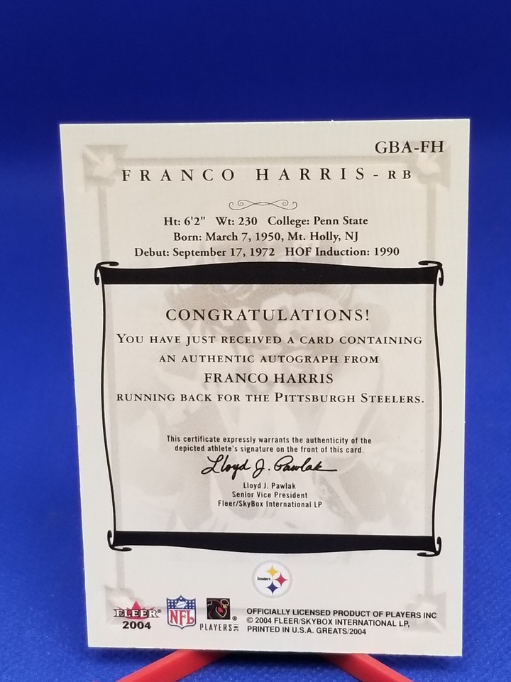 FRANCO HARRIS 2004 Fleer Greats AUTOGRAPH #GBA-FH | eBay