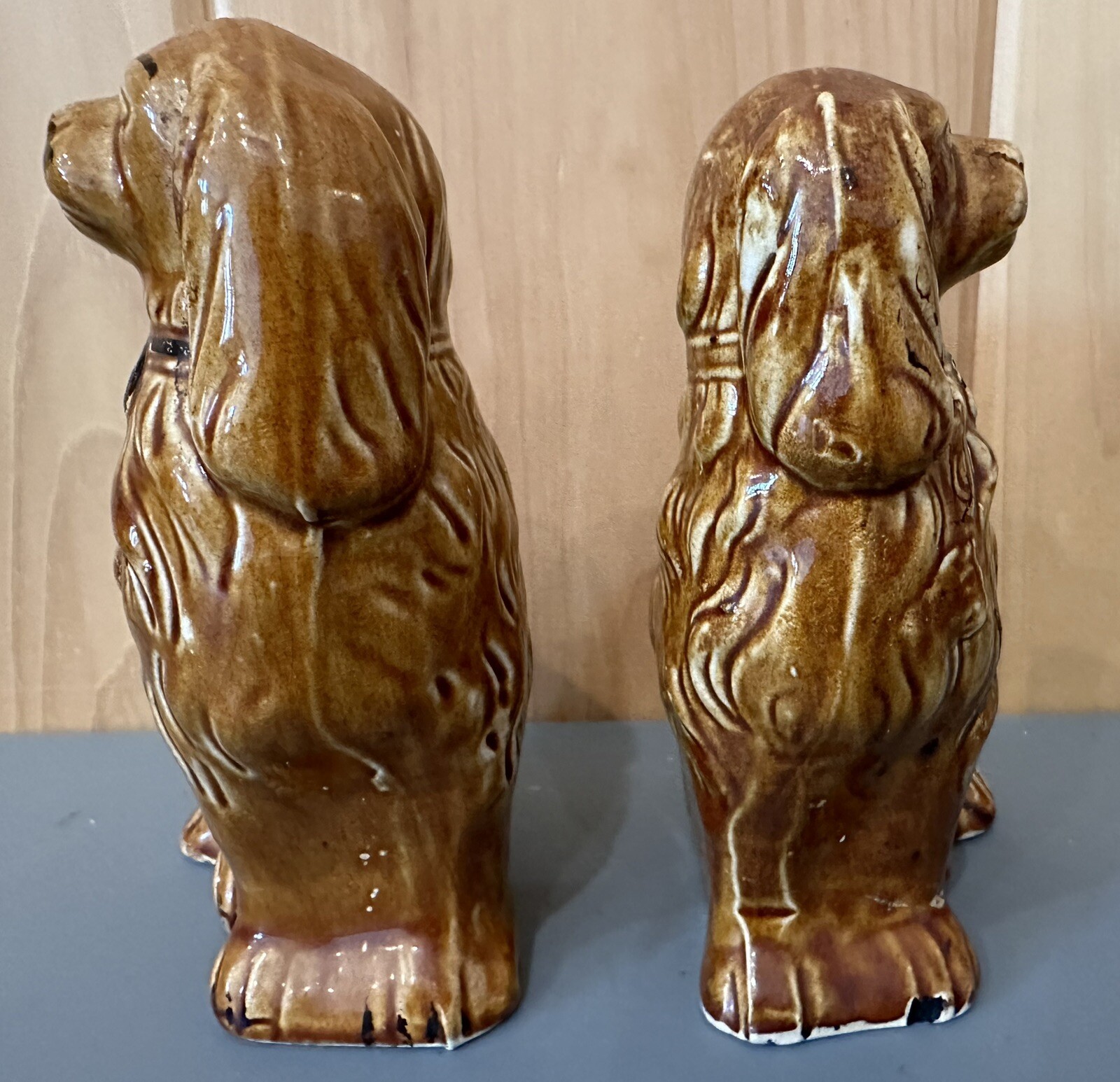 Antique Bennington Rockingham Brown Glaze Yellowware Pair Spaniel Dogs ...